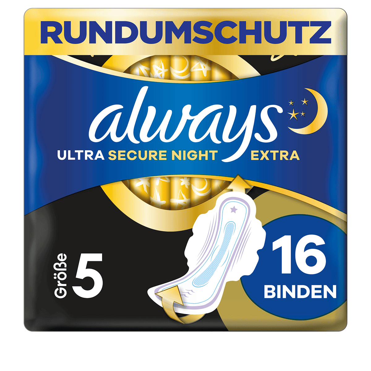 Always • Ultra Binde Secure Night Extra mit Flügeln BigPack 16 Stück ...