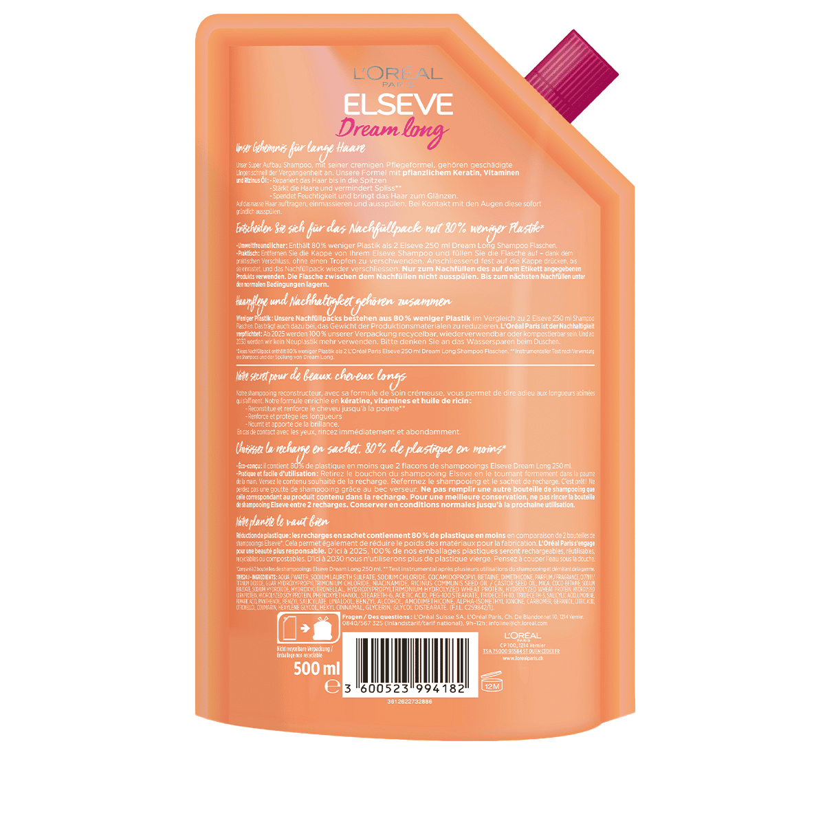 L'Oréal Paris - Elseve Dream Long Super Build Up Shampoo Refill Pack ...