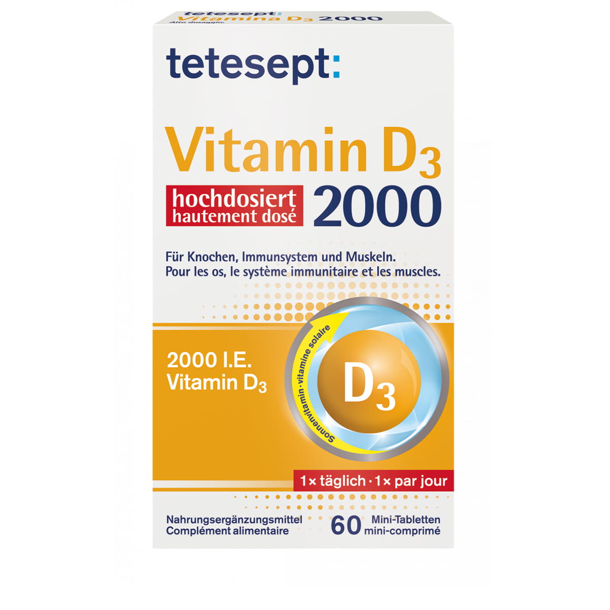 Tetesept • Vitamin D3 2000 Tablets - 60 Count • haar-shop.ch