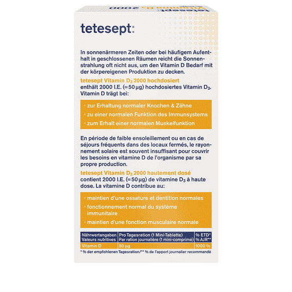Tetesept • Vitamin D3 2000 Tablets - 60 Count • haar-shop.ch