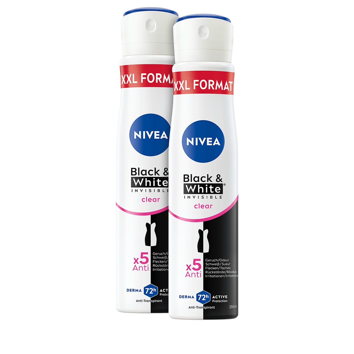 NIVEA • Black & White Invisible Clear Deo Spray Women XXL Duo