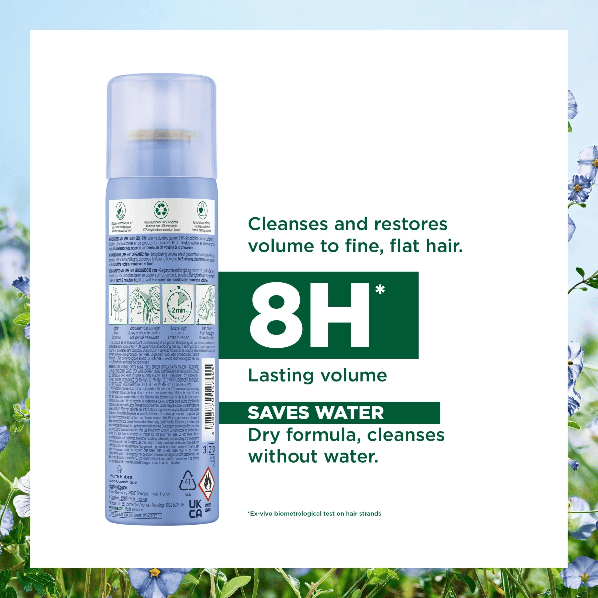 Dry shampoo with organic flax fibres