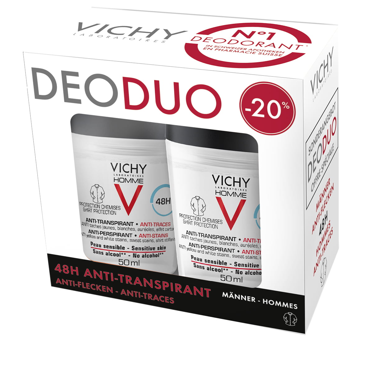 Vichy Roll-On Deo Duo • Anti-Flecken 48h Schutz • haar-shop.ch